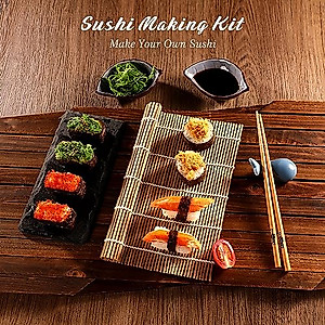 Delamu Sushi Making Kit, 20 in 1 Sushi Bazooka Roller Kit with Chef’s Knife, Bamboo Mats, Bazooka Roller, Rice Mold, Temaki Sushi Mats, Rice Paddle, Rice Spreader, Chopsticks, Sauce Dishes, Guide Book