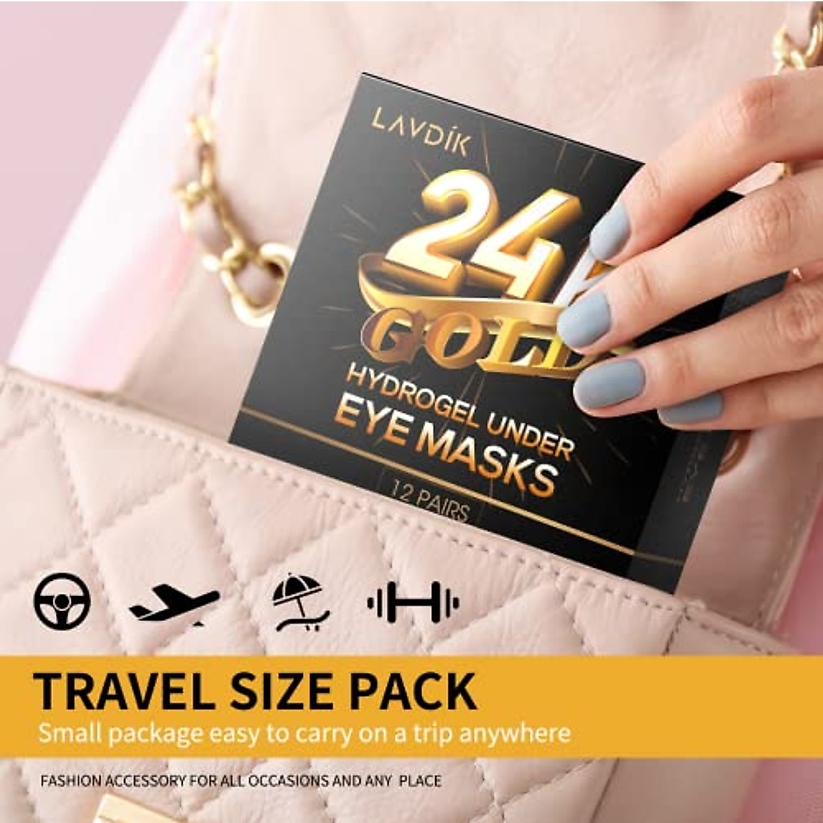 LAVDIK Under Eye Patches, 24K Gold Eye Mask - 12 Pairs, Collagen Eye Patch for Puffy Eyes and Dark Circles and Anti-Aging, Deep Moisturizing Eye Treatment Masks for Women and Men