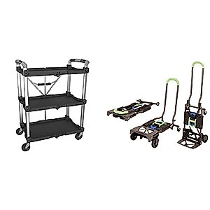 Olympia Tools 85-189 Pack N Roll Collapsible Service Cart, XL, 300LB Capacity, Black & Cosco 12222PBG1E Shifter 300-Pound Capacity Multi-Position Heavy Duty Folding Dolly, Green Hand-Trucks