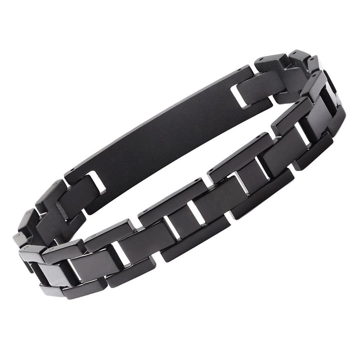 LinnaLove Medical Alert Bracelets for Men Women Titanium Black Medical id Bracelets with Engraving Personalization
