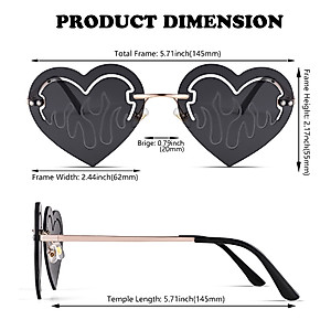 NULOOQ Rimless Halloween Sunglasses for Women Men Christmas Tree Glasses Party Prom Cosplay Rave Eyewear (Heart Black)