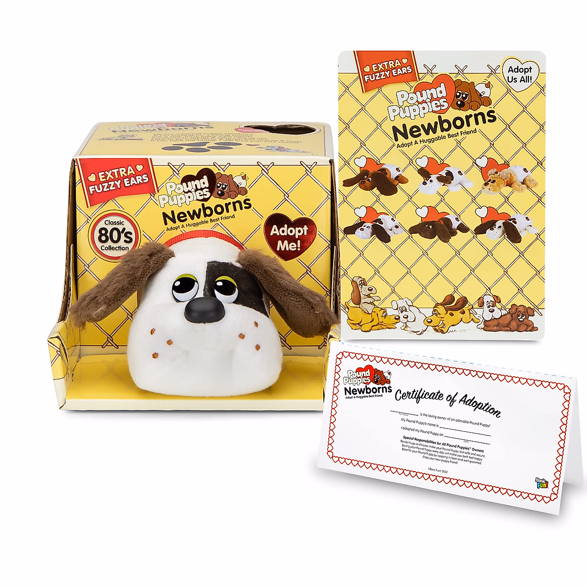 Pound Puppies Newborns Plush - White with Dark Brown Spots (Fuzzy Ears)