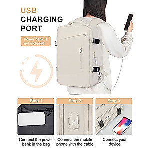 Large Travel Backpack for Women Carry On Airline Flight Approved Expandable Work Personal Item size Backpack Bag with Laptop compartment for College Men Hiking Waterproof Mochila de Viaje Beige