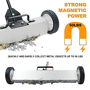Toolwiz 36'' Magnetic Sweeper with Wheels, 50 Lbs Capacity Rolling Magnetic Floor Sweeper with Release Handle Industrial Magnets Heavy Duty Metal Pick Up 18/24/36 Inches