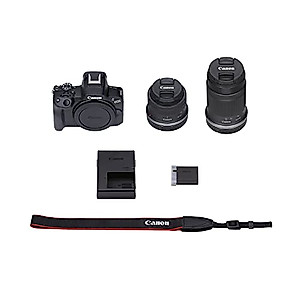 Canon EOS R50 Mirrorless Vlogging Camera (Black) w/RF-S18-45mm F4.5-6.3 is STM & RF-S55-210mm F5-7.1 is STM Lenses, 24.2 MP, 4K Video, Subject Detection & Tracking, Compact, Smartphone Connection