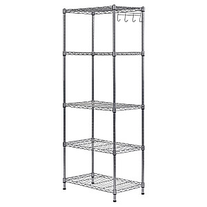 Muscle Rack WS241459-5S 5 Tier Wire Shelving with Hooks in Silver, 59" Height, 24" Width, 14" Length