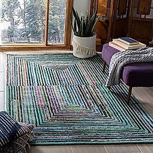 SAFAVIEH Nantucket Collection 6' x 9' Teal NAN603A Handmade Boho Abstract Cotton & Wool Area Rug