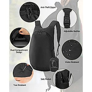 MULISOFT 30L Foldable Hiking Backpack, Lightwight Camping Backpack For Men & Women, Water-resistant Travel Daypack, Multifunctional Black Backpack For Cycling Outdoor Sports