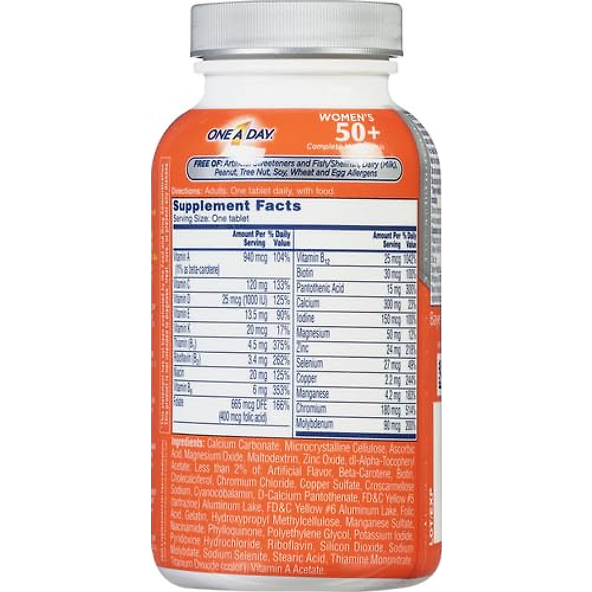 One A Day Women’s 50+ Multivitamins, Multivitamin for Women with Vitamin A, C, D, E and Zinc for Immune Health Support*, Calcium & more, 100 count