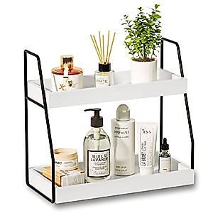ZGO 2-Tier Bathroom Counter Organizer, Wood Bathroom Organizer Countertop Vanity Organizer Bathroom Tray, Kitchen Spice Rack Counter Shelf Organizers and Storage, White