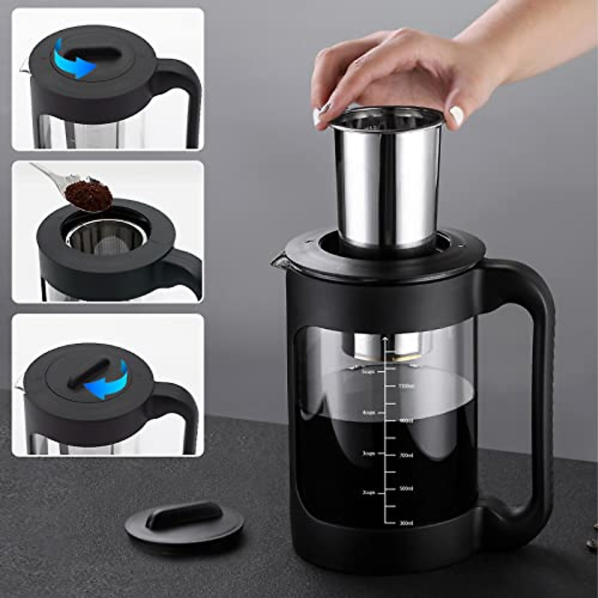 EOIBIS Cold Brew Coffee Maker, 1.5L Airtight Cold Brew Coffee Maker With Removable Stainless Steel Filter, Easy to clean borosilicate glass, 1.58qt Home iced coffee maker for all kinds of cold brew