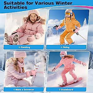 ThxToms Kids Winter Gloves, Waterproof Ski Snow Gloves for Boys and Girls, Winter Warm Gloves for Cold Weather Outdoor Play(Morandi Pink, M)