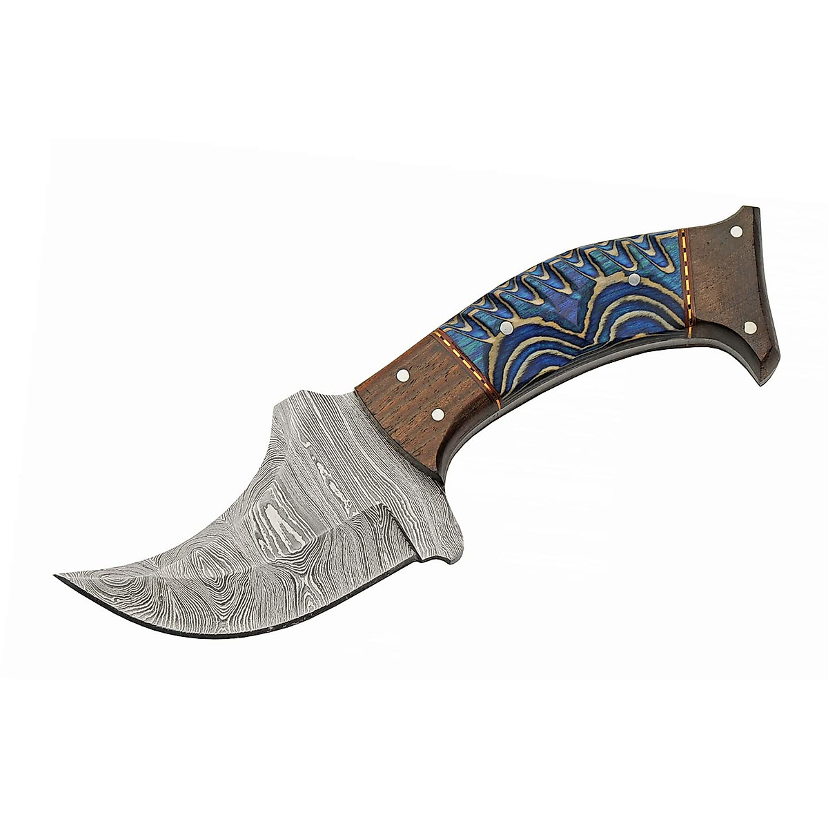 Damascus Steel Blue Pueblo Wood Handle 8 inch Hunting Knife
