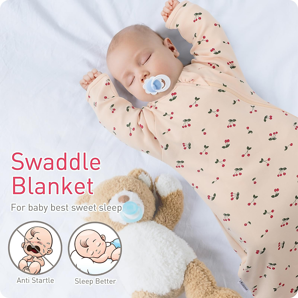 Transitional Swaddle Sack with Arms Up Length Sleeves and Mitten Cuffs, Self-Soothing Sleeping Bag 2 Ways Zipper, Wearable Swaddling Blanket for Newborns Baby Boys Girls Snug Fit Calms Startle Reflex