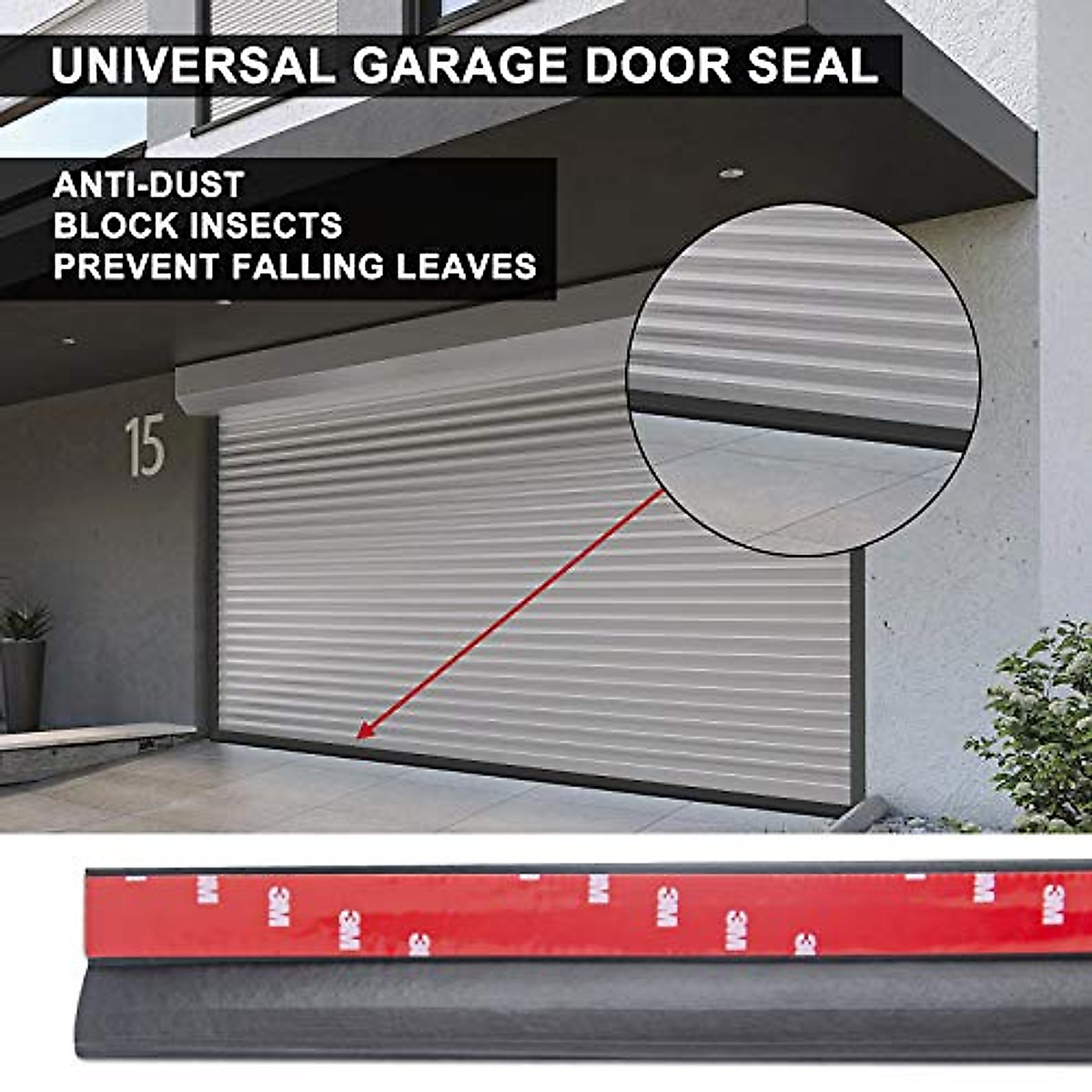 Garage Door Rubber Seal Strip, Universal Garage Door Seal, Weatherproofing Garage Door Weather Stripping（20FT)