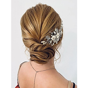 Unicra Silver Flower Bride Wedding Hair Vine Leaf Bridal Hair Piece Rhinestone Hair Accessories Beaded Headpieces Jewelry for Women and Girls (Silver)