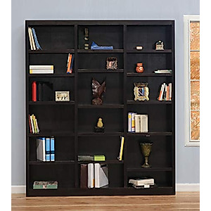 Traditional 84" Tall 18-Shelf Triple Wide Wood Bookcase in Chocolate Espresso
