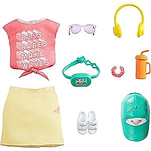 Barbie Storytelling Fashion Pack of Doll Clothes Inspired by Roxy: Red Graphic Top & Yellow Roxy Skirt with 7 Accessories Dolls Including Headphones, Gift for 3 to 8 Year Olds