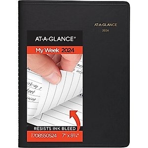 2024 AT-A-GLANCE® Open Scheduling Weekly Planner, 6-3/4" x 8-3/4", Black, January To December 2024, 7085505