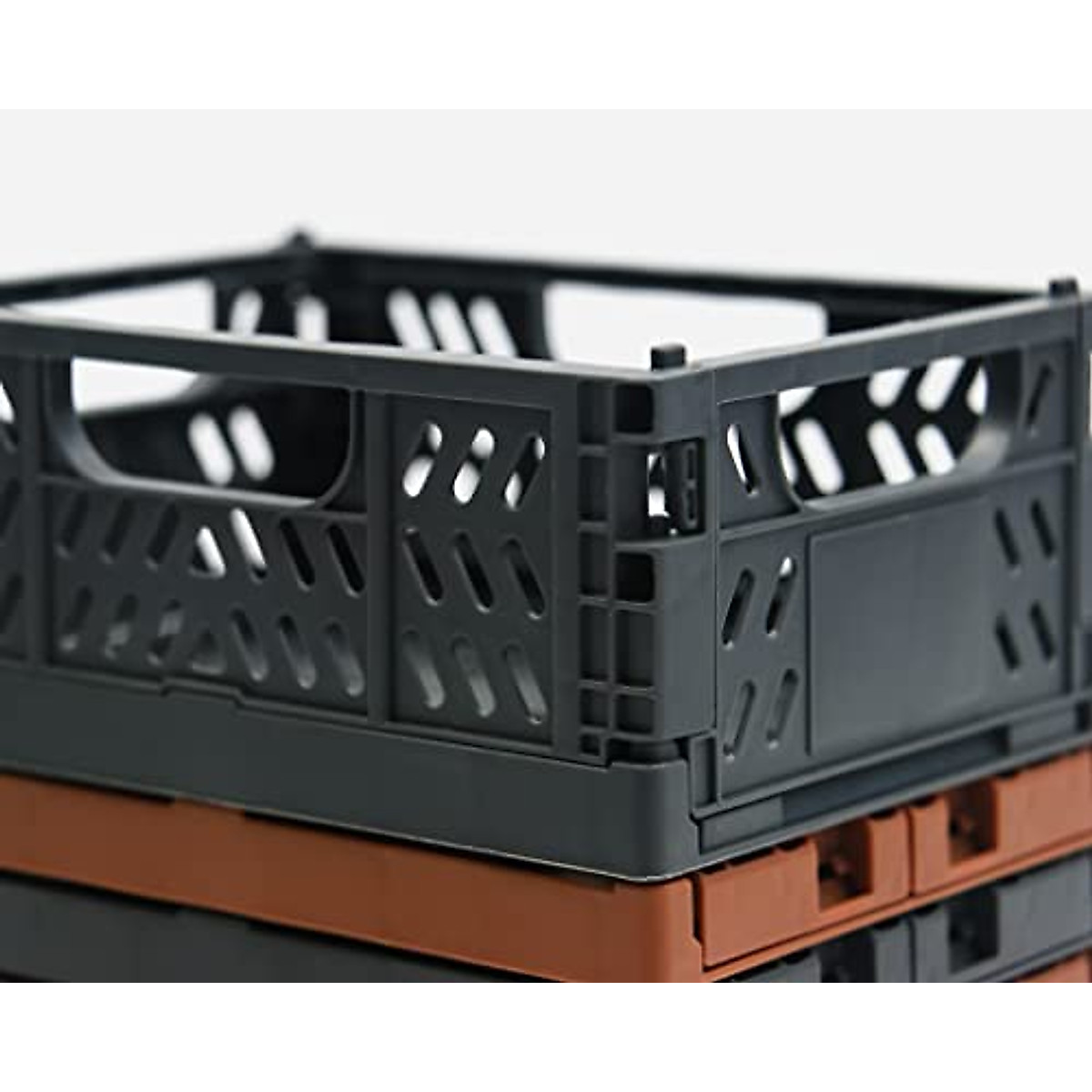 Chloe Emily & Co Stylish Stackable Storage Bins | Sets Plastic Sturdy Foldable Storage Crates for Office, Pantry, Bathroom & Kitchen Organization | Set of 4 (Extra Small, Black/Brown), X-Small