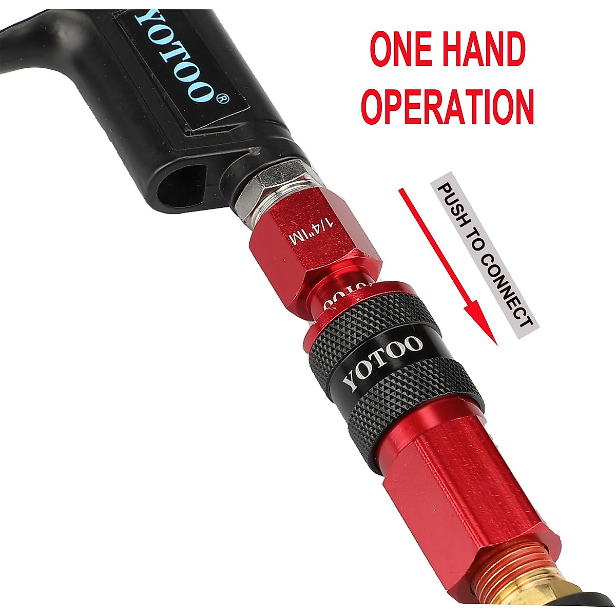 YOTOO 15 Pieces Universal Air Coupler and Plug Kit, Quick Connect Air Hose Fittings, Heavy Duty Aluminum Air Fittings, Lightweight, Push to Connect air tools and air compressor, Red