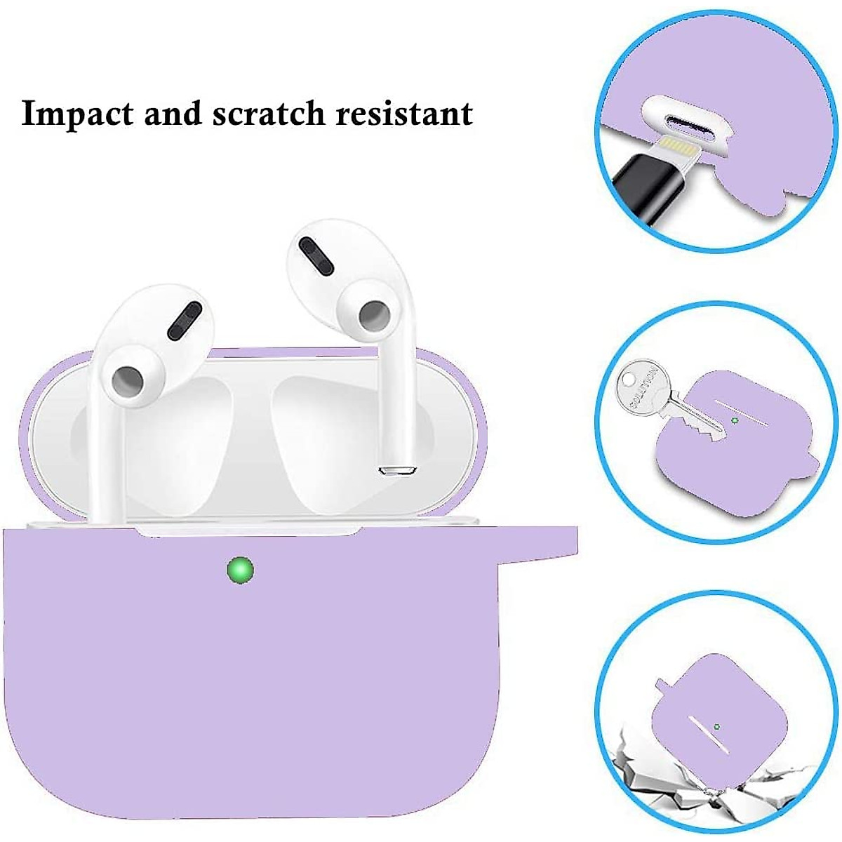 Case Cover for Airpods Pro 2nd Generation Charging Case 2022, Soft Silicone Protective Case with Keychain and Cute Puff Pom Pom Ball Kit Front LED Visible (Lavender Purple)