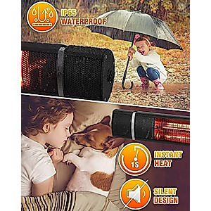 Electric Patio Heater, 1500W Outdoor Heater with 3 Power Settings, Infrared Heater with Remote Control, Overheat Protection, Wall Mounted Space Heater, In/Outdoor