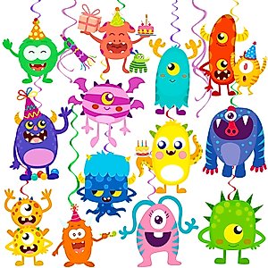 20pcs Cartoon Monster Hanging Swirls Decorations Monster Bash Birthday Party Decorations Little Monster Ceiling Streamers Decorations for Monster Birthday Party Baby Shower Supplies