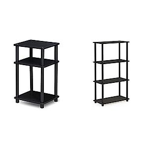 Furinno Just 3-Tier Turn-N-Tube End Table, 1-Pack, Americano/Black & (99557EX/BK) Turn-N-Tube 4-Tier Multipurpose Shelf Display Rack - Espresso/Black