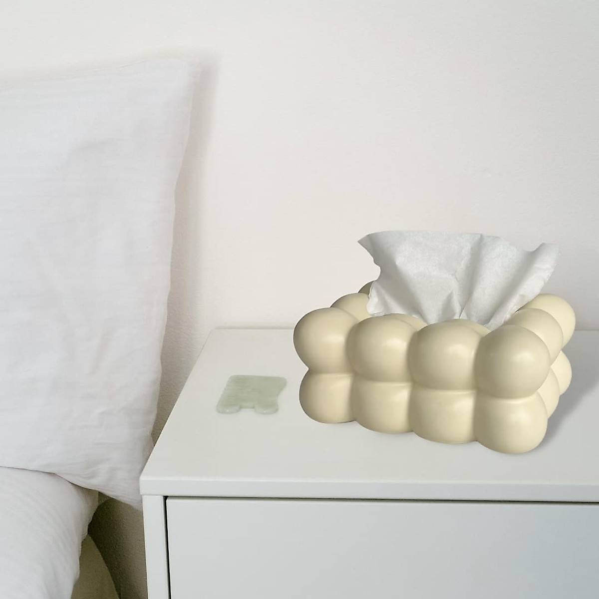 Nova Home Modern Ceramic Tissue Box Cover - Stylish Design for Any Room - Fits Standard Size Rectangular Tissues - Beige/Matte White Color