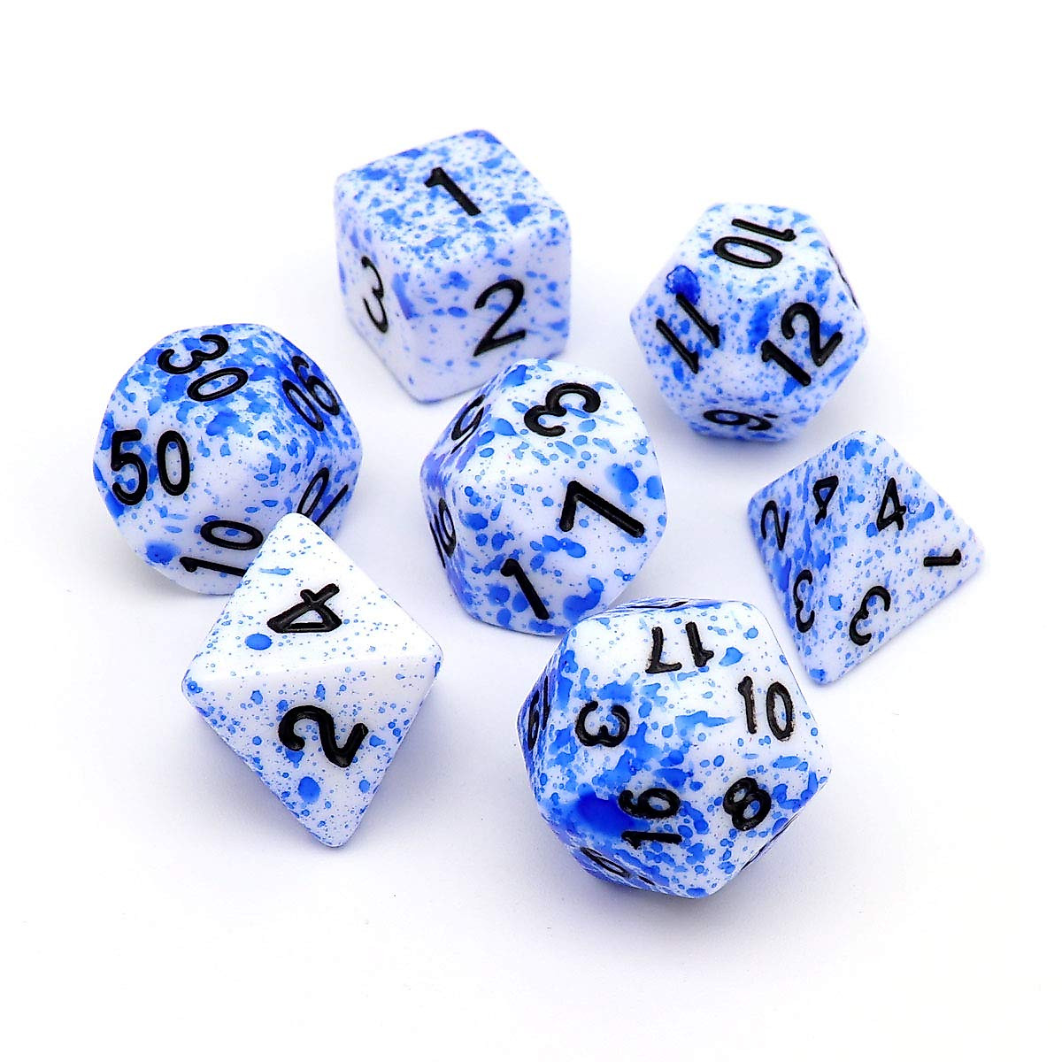 Haxtec DND Dice Set 7PCS Blue Speckled Polyhedral D&D Dice for TTRPG Dungeons and Dragons-Blue Blood