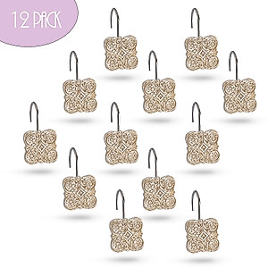 Creative Scents Shower Curtain Hooks Set of 12 Shower Set Rings 100% Rust Free -for Bathroom Shower Curtain Rod Victoria Collection (Beige)