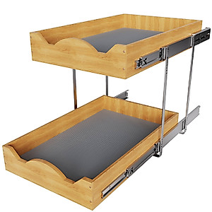 OCG Pull Out Drawers For Cabinets 14" W x 21" D, 2 Tier Heavy-Duty Slide out Wood Drawer Shelf, Pull Out Drawer for Cabinets, Base Cabinet Organization ​for Kitchen, Pantry, Bathroom