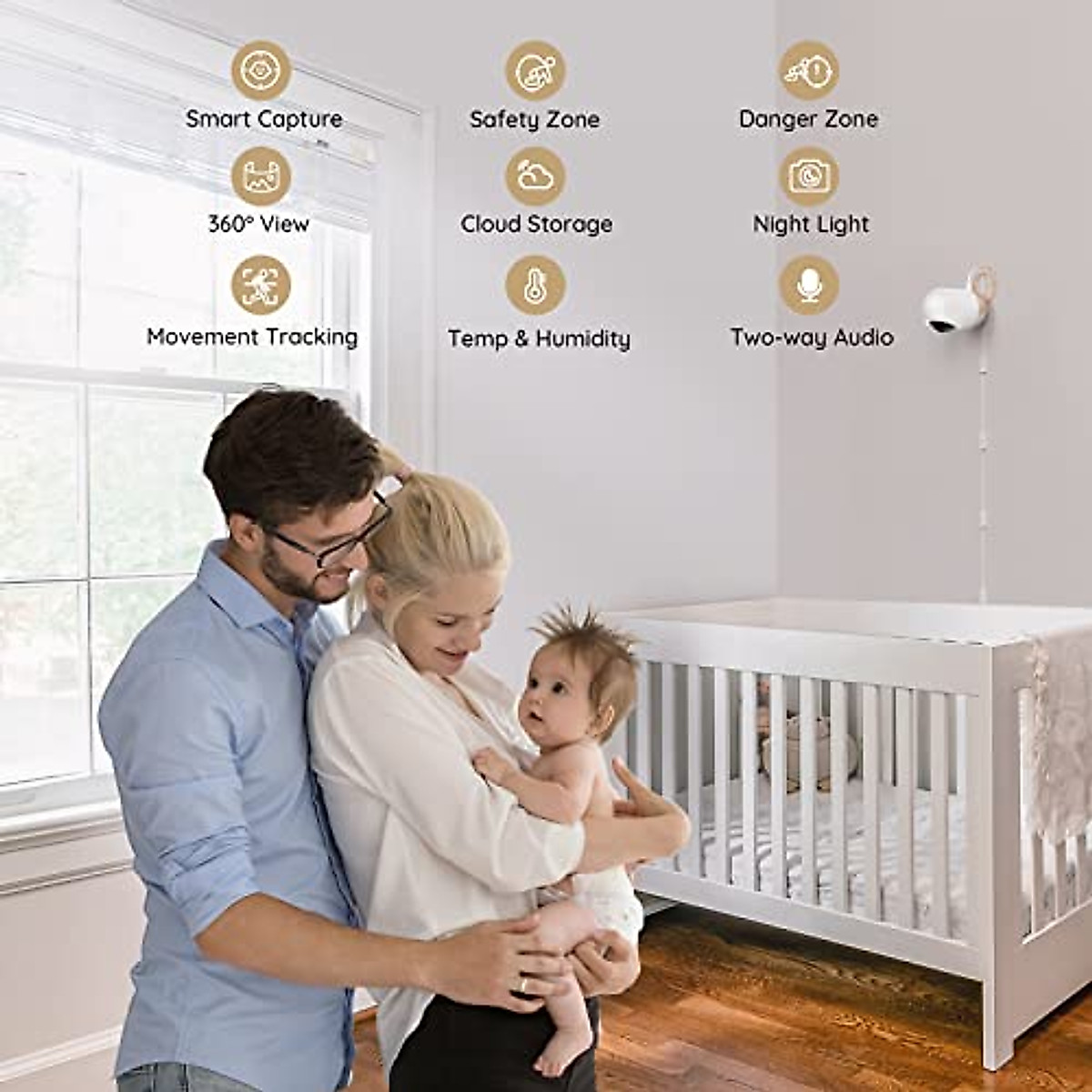 ebemate 1080P Smart Baby Monitor Camera,AI Video Baby Monitor with HD Video & Audio No Glow Night Vision,Soft Night Light,Temp & Humidity Sensors & Two-Way Talk Audio Cam Baby Monitoring-U1 Plus