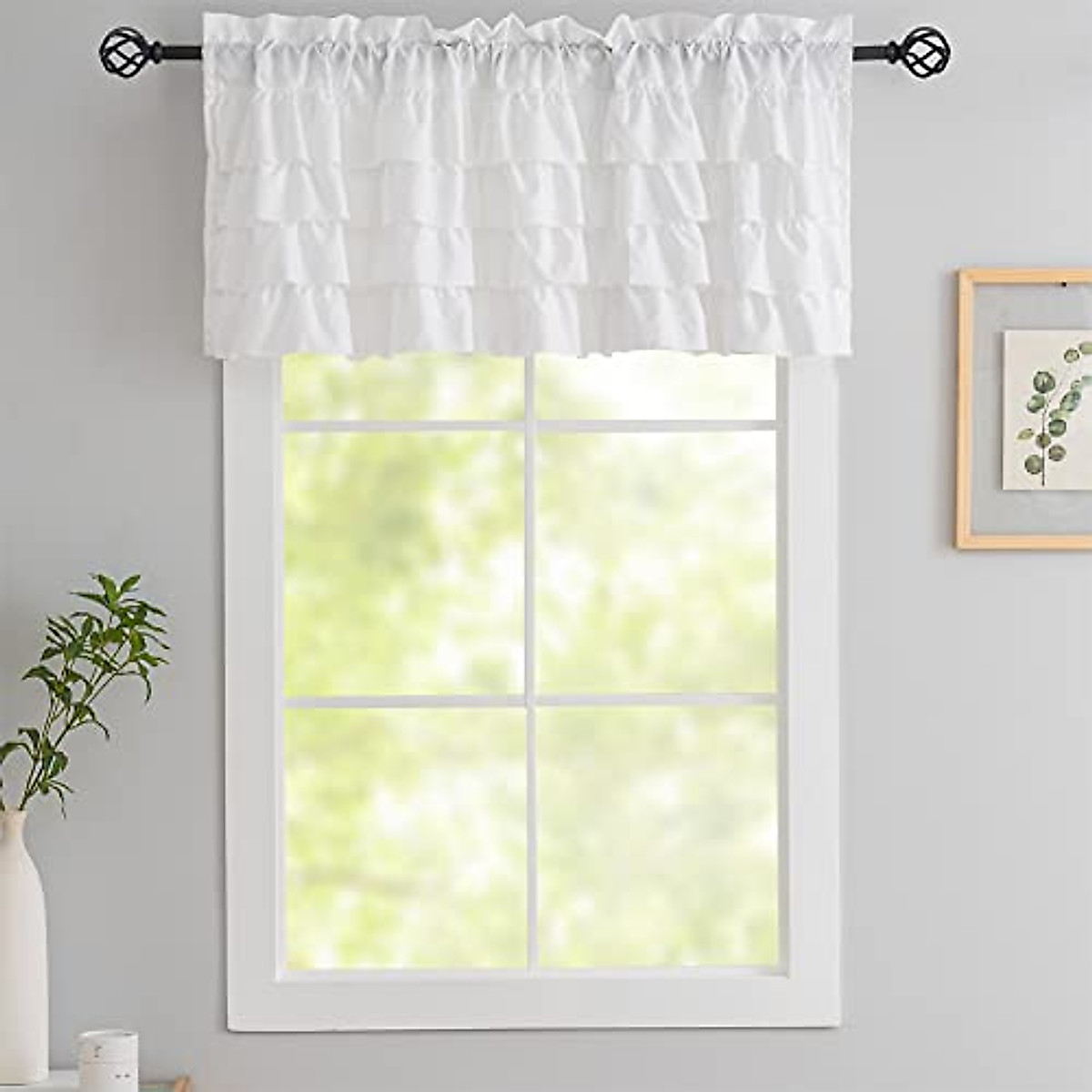 WestWeir White Ruffle Kitchen Valances for Windows- Valance Curtain for Living Room,Farmhouse Decor 50 w x 18 inch Length 1 Panel