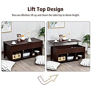 Tangkula Lift Top Coffee Table, with Hidden Storage Compartment and Shelf for Home Living Room, Accent Home Furniture, Wooden Lift Tabletop Storage Coffee Table (Espresso)