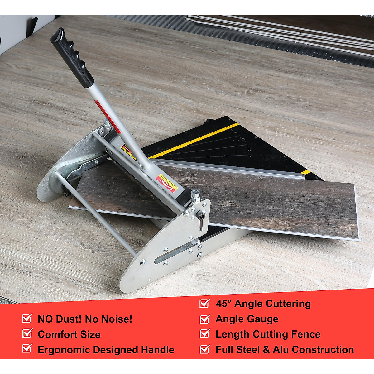 CUTTEREX 13" Free 360° Vinyl Laminate Floor Cutter for VCT, LVT, SPC, PVC, WPC, Rubber Floor and Rigid Core Vinyl Plank, 1 PC Free Spare Blade