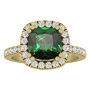 Dazzlingrock Collection 7.5 mm Cushion Lab Created Emerald & Round White Diamond Halo Engagement Ring for Women in 14K Yellow Gold Size 8