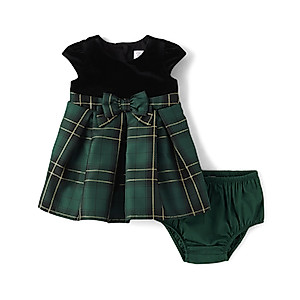 The Children's Place Baby Girls' and Newborn Holiday Dress, Green Plaid, 0-3 Months