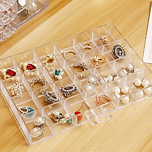 FEECKOCK Earring Organizer Box Acrylic Jewelry Box Storage Drawers, Clear Plastic Display Case Compartments Tray, Holder for Rings Necklaces Earrings, Beads, Crystal, Stone