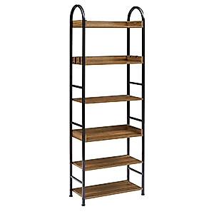 70.8 Inch Tall Bookshelf with 6-Tier Shelves and Round Top Frame for Home Office, MDF Boards, Adjustable Foot Pads,Brown