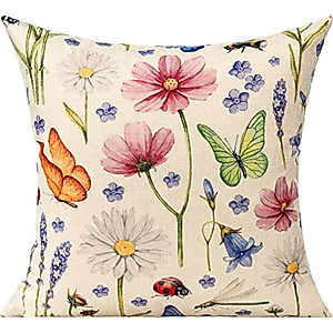 All Smiles 20x20 Outdoor Throw Pillow Covers Summer Spring Garden Flowers Farmhouse Décor Outside Furniture Bench Decorative Cushion Set of 4 for Patio Chair Couch Bed