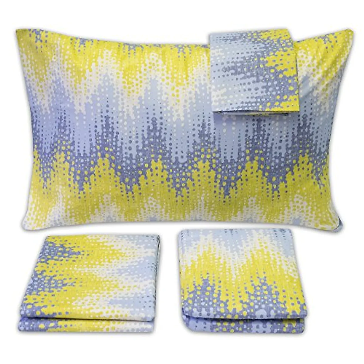 1500 Supreme Collection Extra Soft Malibu Bright Yellow Blending with Gray Chevron Pattern Sheet Set, Full - Luxury Bed Sheets Set with Deep Pocket Wrinkle Free Bedding, Full Size