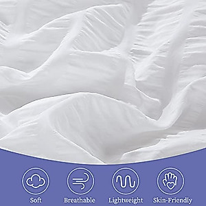 HOMBYS Oversized King Duvet Cover Set 120"x120", Striped Textured Seersucker Duvet Cover 3 Pieces Set, Cream White Boho Duvet Cover for All Season with Zipper Closure,Soft Breathable Duvet Cover Set