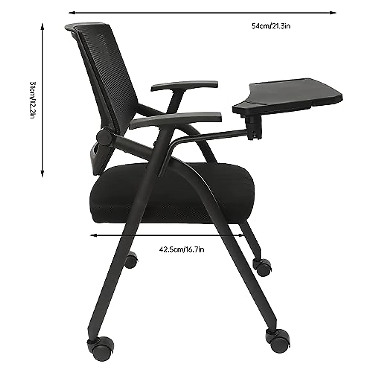 Tablet Arm Chair with Caster Wheels, Ergonomic Breathable Mesh Guest Nesting Stacking for Office School, Classroom, Training Conference, Waiting Room Black (with Desktop - 4pcs)