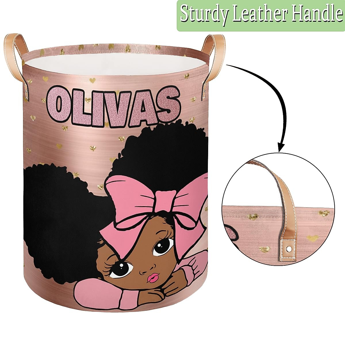 Personalized Laundry Basket, Custom Gift Laundry Hamper, Collapsible Nursery Waterproof Laundry Baskets, Dirty Clothes Toy Hamper with Handles Glittery Rose Gold Princess