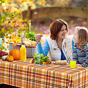 HAKOTI 3Pieces Fall Decorations Plaid Tablecloths, 54 * 108 Inches Orange Plaid Fall Tablecloth Disposable Plaid Fall Disposable Table Cover, Fall Plaid Table Cloth for Fall Thanksgiving Party
