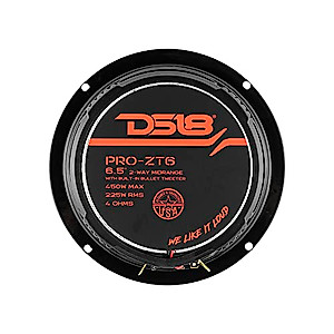 DS18 PRO-ZT6 6.5-Inch 2 Way Pro Audio Midrange Speakers with Built-in Bullet Tweeter 4-Ohms 450W Max 225W RMS Water Resistant - Red Metal Mesh Grill Included (1 Speaker)