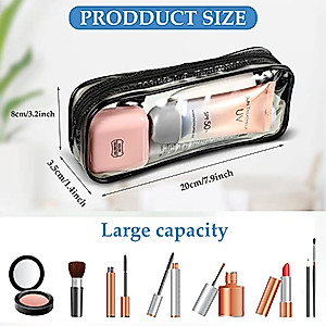 Cindeer 12 Pcs Clear PVC Pencil Bags with Zipper Pencil Pouch Clear Pencil Box Travel Toiletries Bag Makeup Bags Large Capacity Pencil Bag for Office Stationery Travel Storage (Black)