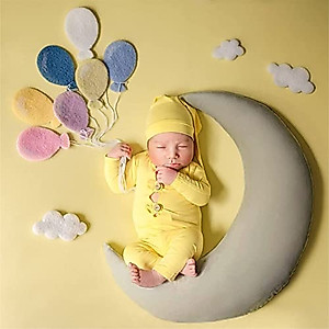 Yarstar 1+4pcs Newborn Photography Pillow Set Newborn Posing Photography Prop Moon Star Baby Picture Prop Newborn Photo Props for Babies Newborn Photography Props Baby Moon Nursery Pillow (C-Grey)